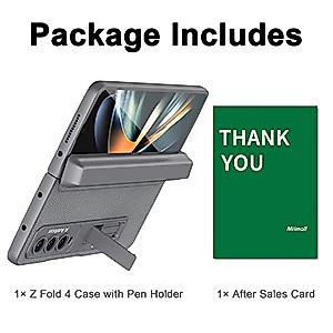 Miimall Compatible with Fold 4 Case with Pen Holder, Galaxy Z Fold 4 Case Hinge Protection Tempered Glass Screen Protector PU Leather Adjustable Kickstand Case for Z Fold 4 (Grey)