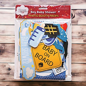Boy Baby Shower Photo Booth Props - 41-pc Photo Booth Kit with 8 x 10-Inch Sign, 60 Adhesive Pads, 45 Sticks - Picture Props for Baby Shower - Baby Shower Boy Photo Booth Props