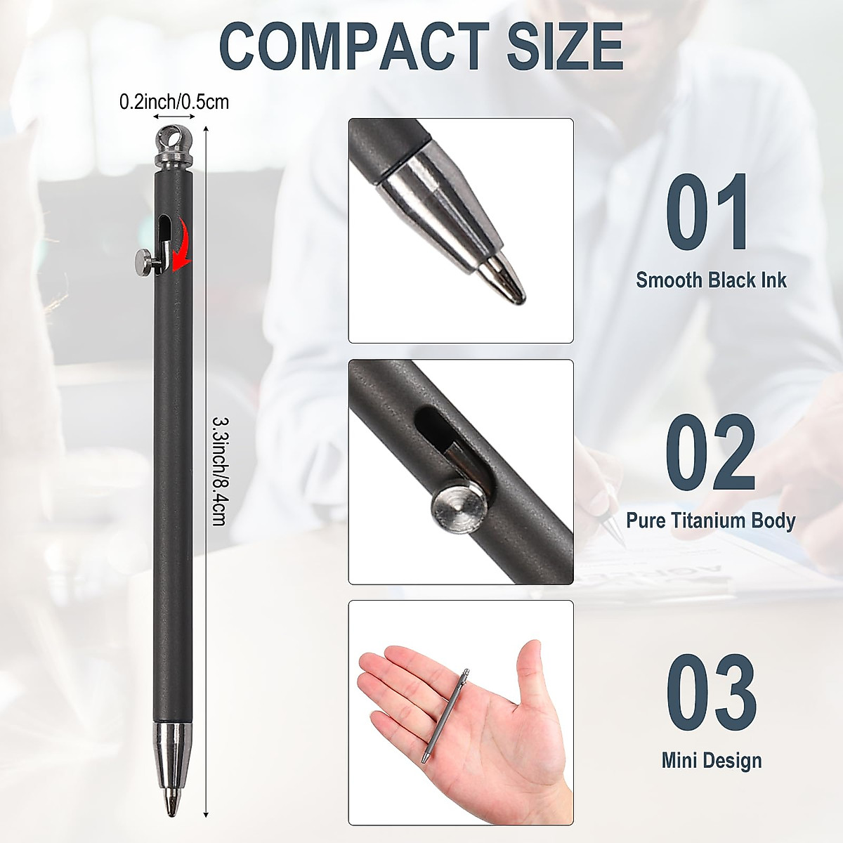 LiulingWSH Mini Titanium Pen, Portable EDC Gadget Outdoor Equipment Personality Creative Signature Pen Mini EDC Pen Outdoor tool