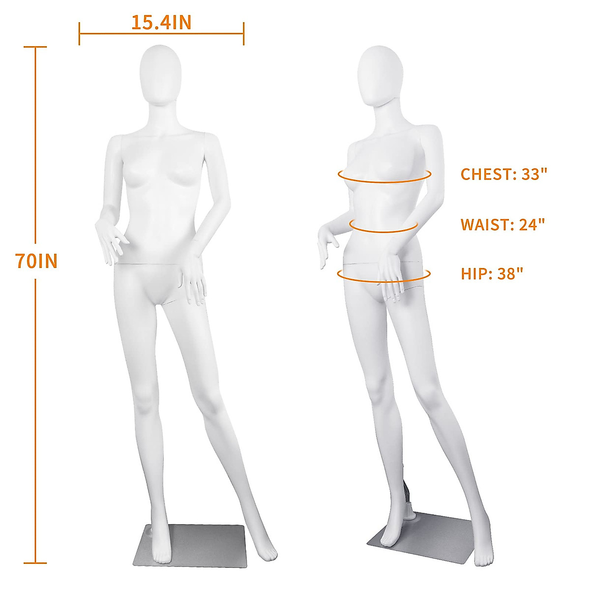 Female Mannequin Full Body Mannequin Torso Dress Form Sewing Dress Model 70 Inches Adjustable Dress Mannequin Clothing Form Plastic Detachable Mannequin Stand Realistic Display Mannequin (White)