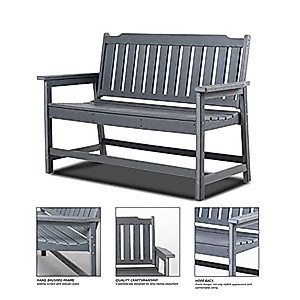 Restcozi Outdoor Bench, 49" HDPE Patio Garden Bench with Armrests Weatherproof Porch Bench for Outdoors Lawn Yard Porch