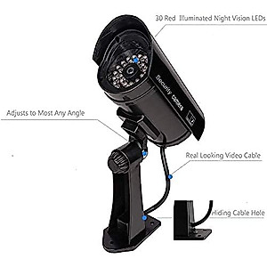 WALI Bullet Dummy Fake Surveillance Security CCTV Dome Camera Indoor Outdoor with 30 Illuminating LED Light and Security Alert Sticker Decals (B30-4), 4 Packs, Black