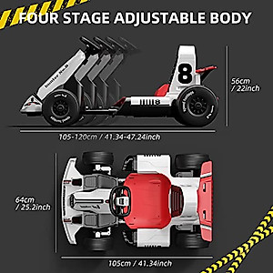 GLAF Electric Go Kart for Kids and Adult 3+ Years Old 12V Battery Power Wheels Pedal Electric Vehicle Ride on Car Toys for Boys Girls with Remote Control LED Lights USB and Bluetooth Audio (White)