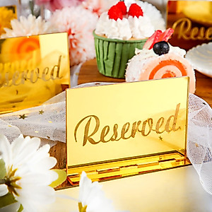 6 Sets Acrylic Mirror Reserved Table Sign Gold Acrylic Freestanding Decoration Guestbook Wedding Reserved Sign for Seating Reception Table Restaurant Business Office