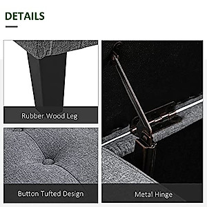 HOMCOM Storage Ottoman, Linen Upholstered Storage Bench with Lift Top and Button Tufted for Living Room, Gray