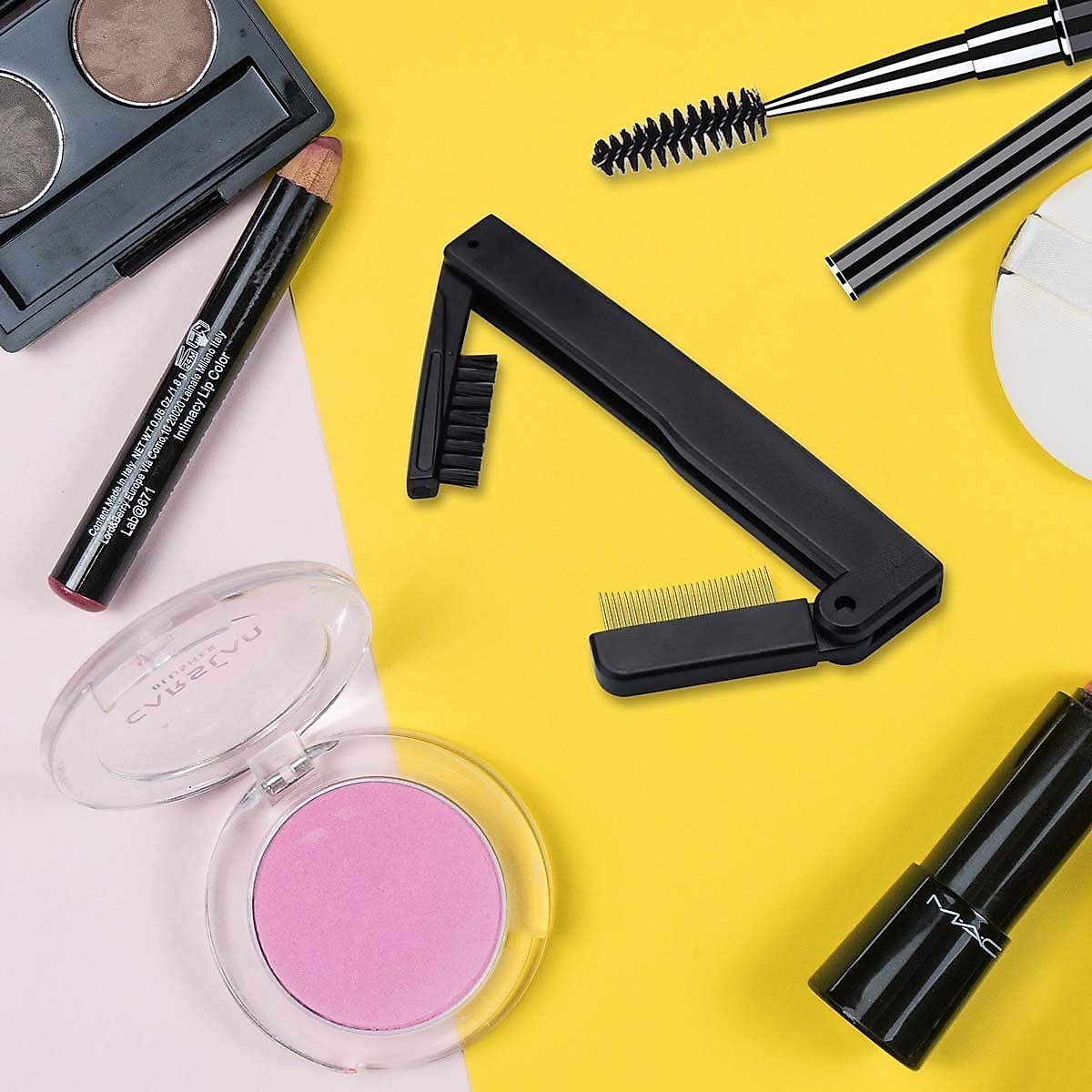 Dual-Sided Folding Mascara and Brow Grooming Tool - Lash Separator, Applicator, and Compact Eyebrow Brush