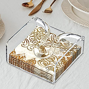 Amazing Abby Acrylic Cocktail Napkin Holder (5.0"x5.0"), Clear Plastic Napkin Dispenser with Weighted Arm and Non-Slip Pads, Great for Kitchen Counter, Dining Table, Bathroom Vanity, and More