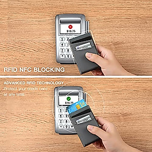 Leaov Minimalist Credit Card Holder wallet Pop Up Cards for Men, with Money Pocket，RFID Blocking Carbon Fiber Slim Metal Case(Space Grey)