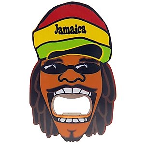 Jamaica Bottle Opener Souvenir Fridge Magnet with Jamaican Rasta Man, 3-1/2 Inch