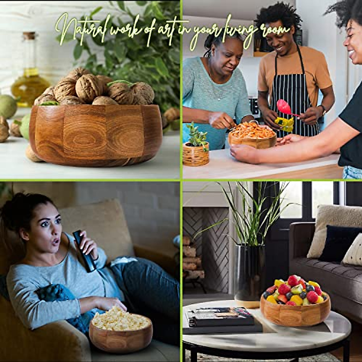 Salad Bowl wooden Acacia wood 11 diameter X4.75inch H Exquisitely crafted in natural brown tone for food , fruit server, tones