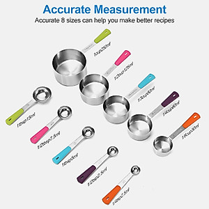 11Pcs Stainless Steel Measuring Cups and Spoons Set, Stackable Metal Measure Cup, Widely Used Kitchen Dry Food, Cooking Baking Measurements (Kitchen Funnel)