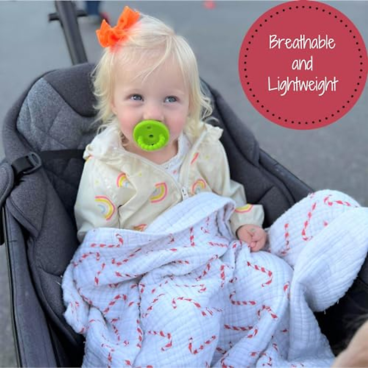 LollyBanks Muslin Baby Blanket, 100% Cotton Cozy Muslin Quilt, 47 x 47 Inches and 6 Layers Toddler Blanket for Boys and Girls, Soft and Breathable Newborn Blanket, Baby Essentials (Candy Cane Print)