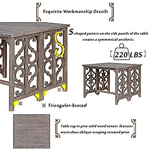 CKLMMC 3-Piece Retro Dining Set, Solid Wood Counter Height Pub Set with Foldable Table and 2 Saddle Stools for Kitchen, Small Space (Distressed Brown#Foldable)