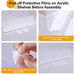 GTJ Acrylic Shelves, 4-Pack Spice Rack Wall Mount, Clear Book Shelves for Wall, Spice Organization, Vinyl Wall Mount, Cabinet, Pantry Door, Kitchen, Bedroom, Self-Adhesive and Drilling