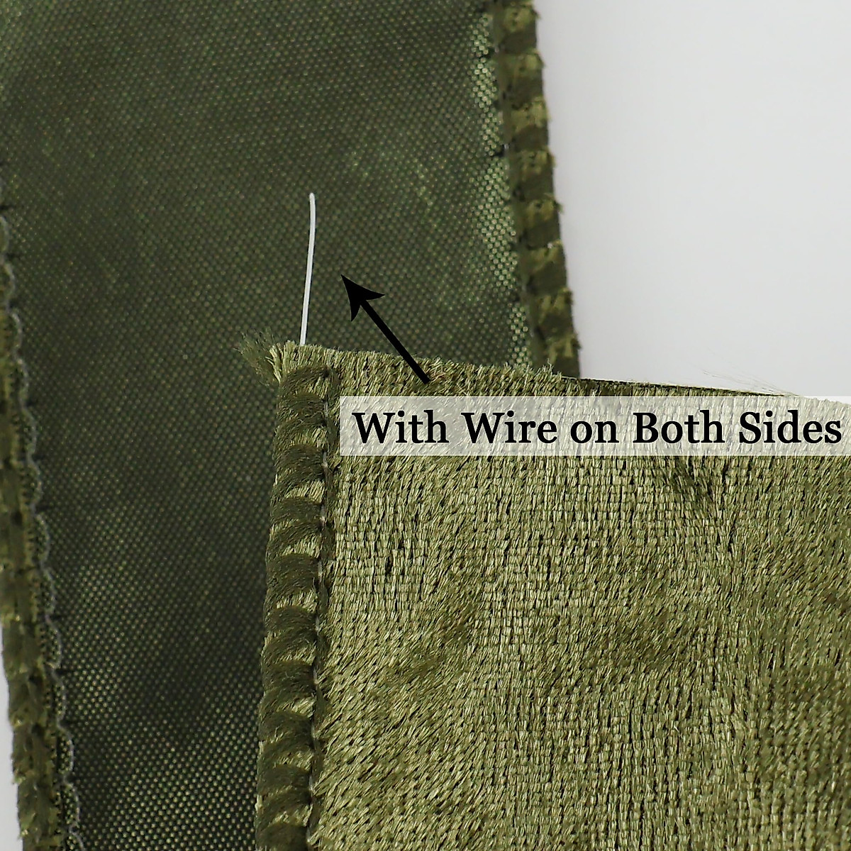 HUIHUANG Velvet Wired Ribbon 1-1/2 inch, Olive Green Velvet Ribbon for Gift Wrapping, Christmas Tree, Bows, Wreaths, Garland, Wedding Decor, Home Decor, Crafts-Continuous 10 Yards/Roll