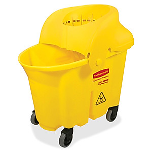 Rubbermaid Commercial Products WaveBrake 35 QT Institution Bucket and Wringer Combo on Wheels, No Metal, Yellow, for Professional/Janitorial Heavy-Duty Use in Institutional Facilities