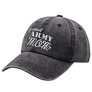 Kamaple Proud Army Mom Hat, Military Embroidered Baseball Cap Distressed Washed Adjustable Denim (Embroidered Black)
