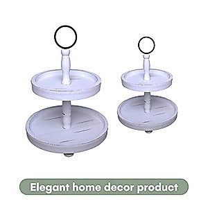 Hallops Wood 2 Tiered Tray | Rustic Farmhouse Decor | Rustic Serving Cake Stand | Galvanized Kitchen Table | Fall Decor | Food and Party Display(White)