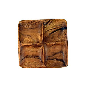 UPIT Acacia Wood 4 Section Divided Square Serving Tray Dessert Platters, 10 inch
