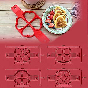 YLBUH Flip and Cook Pancake Maker, Flip Cooker Pancakes Mold, Flip N Cook Silicone Pancake Mold, Flip and Cook Silicone Pancake Maker, Silicone Pancake Molds Fried Egg Mold Reusable (Red heart shape)