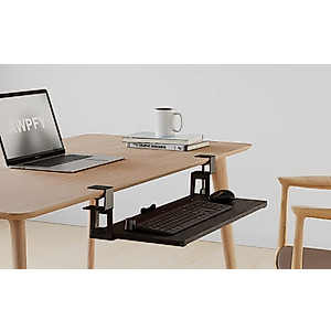 Large Keyboard Tray Under Desk with Wrist Rest, 26.7"×11" Ergonomic Desk Computer Keyboard Stand with Sturdy C Clamp Mount System, Slide-Out Drawer Keyboard Mouse Holder for Office(Black)