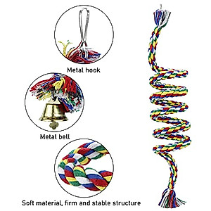 Bird Cotton Rope Swing Perch Chew Toy Parrot Cage Stand with Bell for African Grey Parakeet Cockatiel Cockatoo Lovebird Finch Budgie Amazon Macaw (M-59INCH)