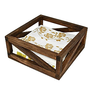 OwlGift Rustic Brown Flat Napkin Holder Solid Wood for Kitchen Table and Countertops, Christmas Napkin Holder Farmhouse Style and Décor for House, Office, Restaurant, Hotel, Café, Bar