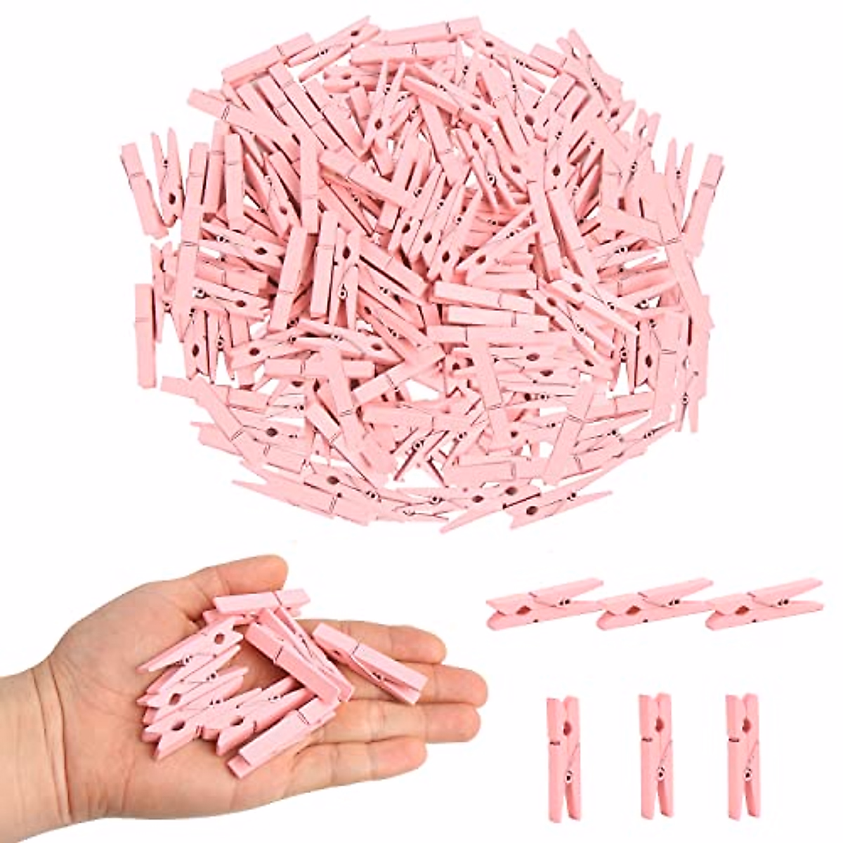 KIMOBER 1.77Inch Wooden Clothespins,Pink Craft Wood Clothes Pins Pegs Clips for Hanging Photos,Paper Crafts,100PCS