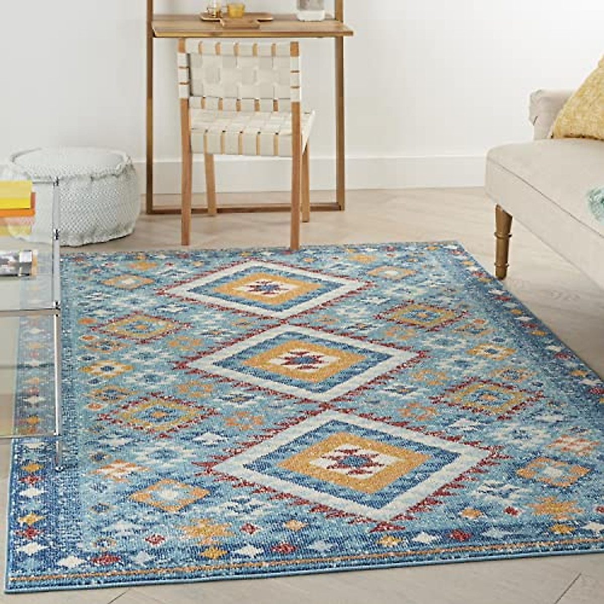 Nourison Passion Bohemian Blue/Multicolor 5'3" x 7'3" Area -Rug, Easy -Cleaning, Non Shedding, Bed Room, Living Room, Dining Room, Kitchen (5x7)