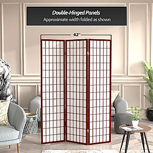 Red Lantern 6 ft. Tall Window Pane Shoji Screen-Rosewood-3 Panels Room Divider