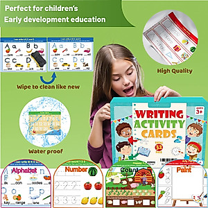Preschool Learning Activities Educational Games, Busy Book-Learn Alphabet Number Line Tracing Drawing with 16 Activity Mats 4 Markers Montessori Toys For Toddlers Homeschool Supply Ideal Gift For Kids