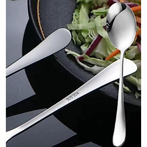 Stainless Steel Serving Spoons, Silver Large Slotted Spoons, 8.6 inch Catering Serving Utensils for Cooking Dinner Restaurant Serving Spoons (2 Pack)
