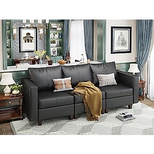 EASE MOOSE Convertible Modular Sofa Sectional Couch with Reversible Chaises,3 Seat Faux Leather Sectional Sofa Couch with Storage for Living Room Home Office