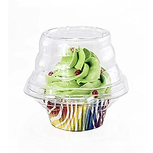 Katgely Individual Cupcake Containers (Pack of 50)- Single Compartment Clear Plastic Cupcake Boxes, Cupcake Holder - Stackable, Deep Dome, Disposable & BPA-Free