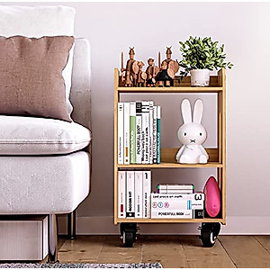 Heehee Mobile Bookshelf on Wheels Bookcase Under Desk Office Cart for Home Office Wooden Bookshelf Sideboard Storage Rack Side Cabinet