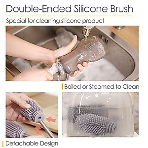 haakaa Reusable Silicone Breastmilk Storage Bag(9oz,5pk) Bottle Cleaning Brush Set| Breastmilk Freezer Bag|Breastfeeding Milk Pouch|Breast Pump Bag|Self Standing Storing Pouch- BPA Free- No Leak