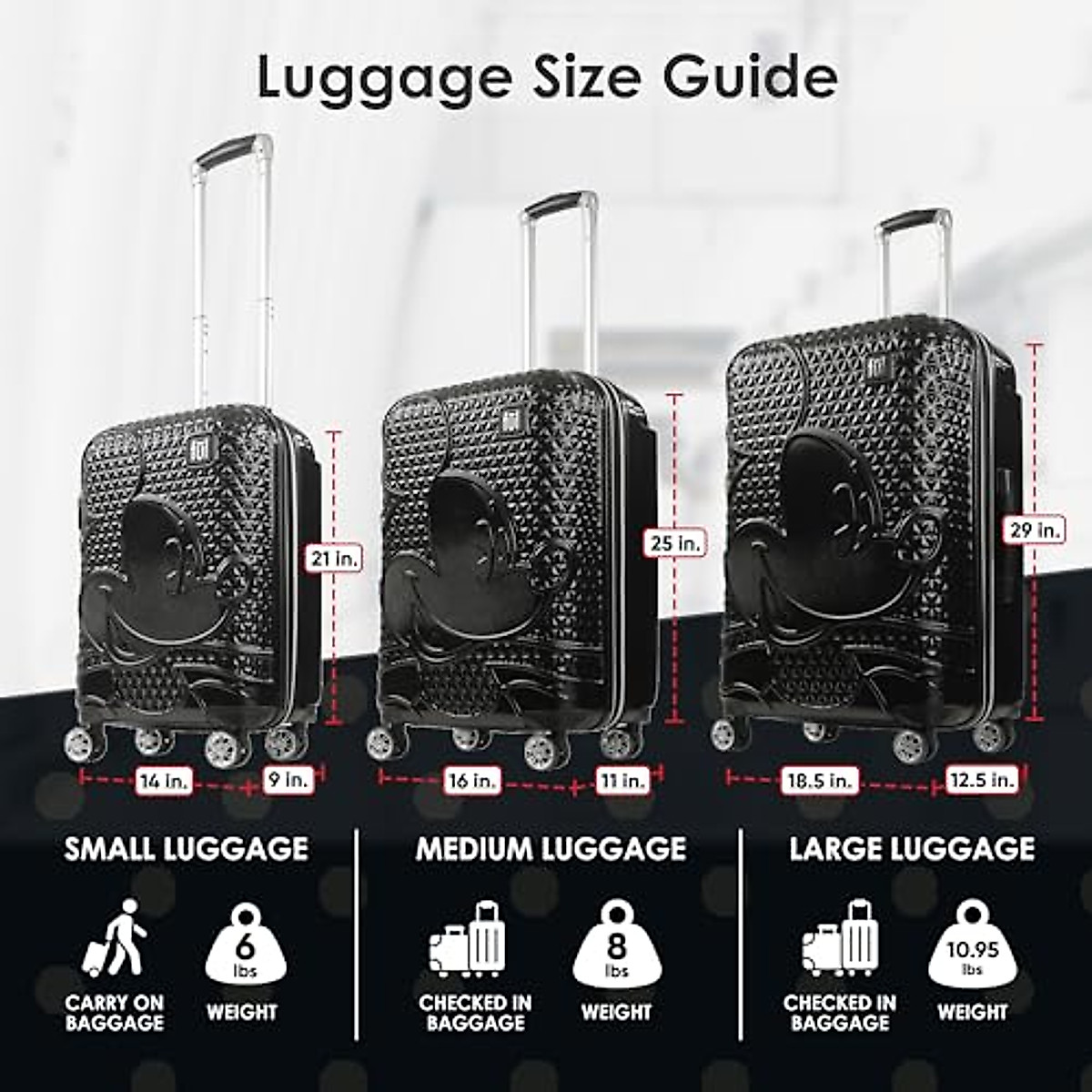 FUL Disney Mickey Mouse 21 Inch Carry On Luggage, Hardshell Rolling Suitcase with Spinner Wheels, Black