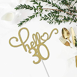 Hello 30 Cake Topper - 30th Birthday/Wedding Party Decoration/30th Birthday Cake Topper (Gold Glitter)