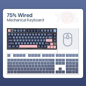 EPOMAKER SKYLOONG GK75 Lite Gasket-like Mount Wired Gaming Keyboard with A Rotary Knob, Hot Swappable Mechanical Keyboard, Programmable Custom Keyboard, for Win/Mac (Blue Pink, Gateron Optical Yellow)