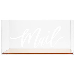 MyGift Clear Acrylic Tabletop Mail Organizer Box with Letter Word Script Design and Gold Mirror Base