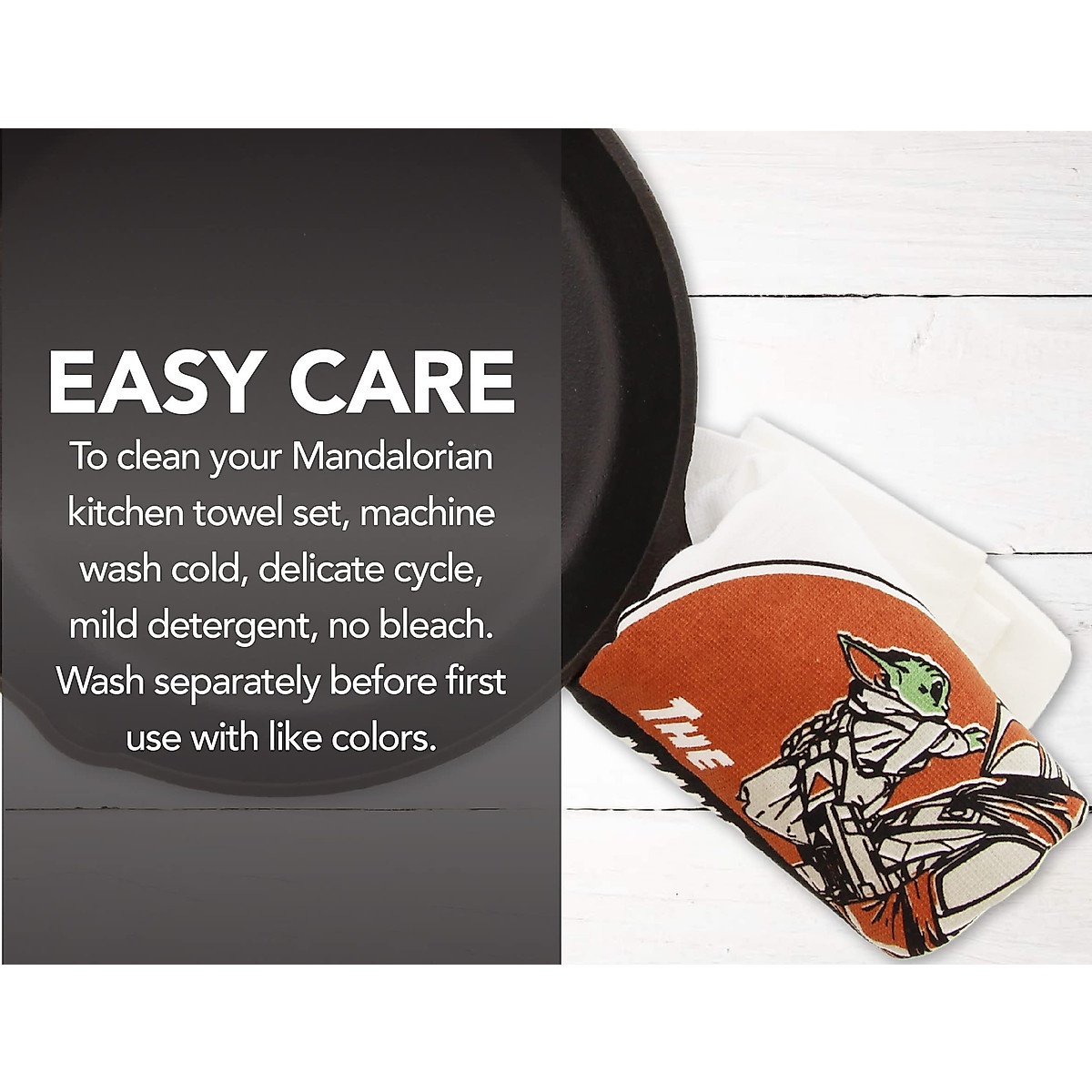 Disney Star Wars The Mandalorian 100% Cotton Kitchen Towels – Set of 2 Towels – Perfect for Drying Dishes and Hands – Machine Washable Kitchen Towel Set – 16" x 26" – Wherever He Goes, I Go