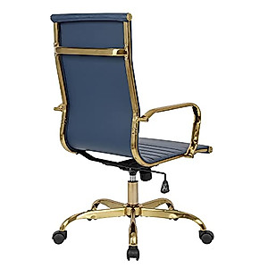 LeisureMod Harris Modern Adjustable Swivel Leather High-Back Task Office Chair with Gold Frame, Navy Blue