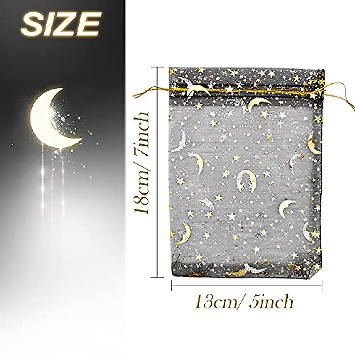 HDST-HOME 100 Pcs Moon Star Organza Gift Bag Jewelry Bags with Drawstring Candy Pouch Lavender Favor Mesh Bags Wedding Christmas Party, 5x7 Inches (10 Color)