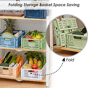 Phyllia 4 Pack Plastic Storage Baskets, Pantry Organizer Basket Bins with Handles, Foldable Storage Baskets for Organizing Shelves Closet Home Kitchen Bathroom Office (Green, 13.3"x10.2"x5.1")