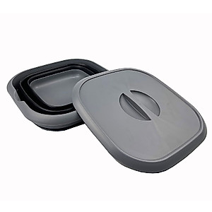 SAMMART 8.5L (2.2 Gallon) Collapsible Square Handy Bucket with Lid/Foldable Square Water Pail with Lid/Portable Tub with Handle and Lid (Grey/Black)