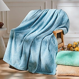 NEWCOSPLAY Super Soft Throw Blanket Light Blue Premium Silky Flannel Fleece Leaves Pattern Lightweight Bed Blanket All Season Use (Light Blue, Throw(40"x50"))