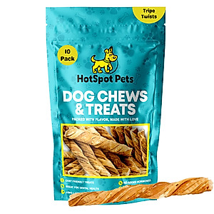 hotspot pets Tripe Twists for Dogs - Premium All Natural Beef Sticks - Single Ingredient Crunchy Dog Chew Treats - Rawhide Free -6 Inch Dog Treats
