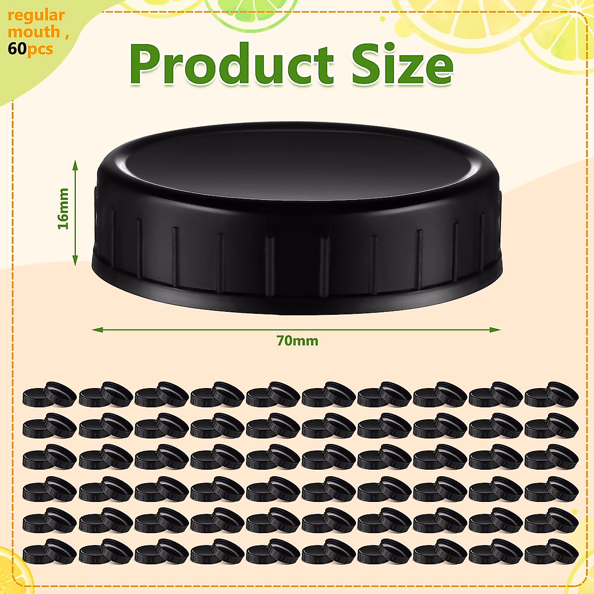 Inbagi 60 Pcs Plastic Canning Jars Lids Bulk Black Mason Jar Lids Reusable Canning Jar Lids Regular Mouth Leakproof Storage Cap with Silicone Ring for Mason Jar Canning Jar and More(70 mm Diameter)