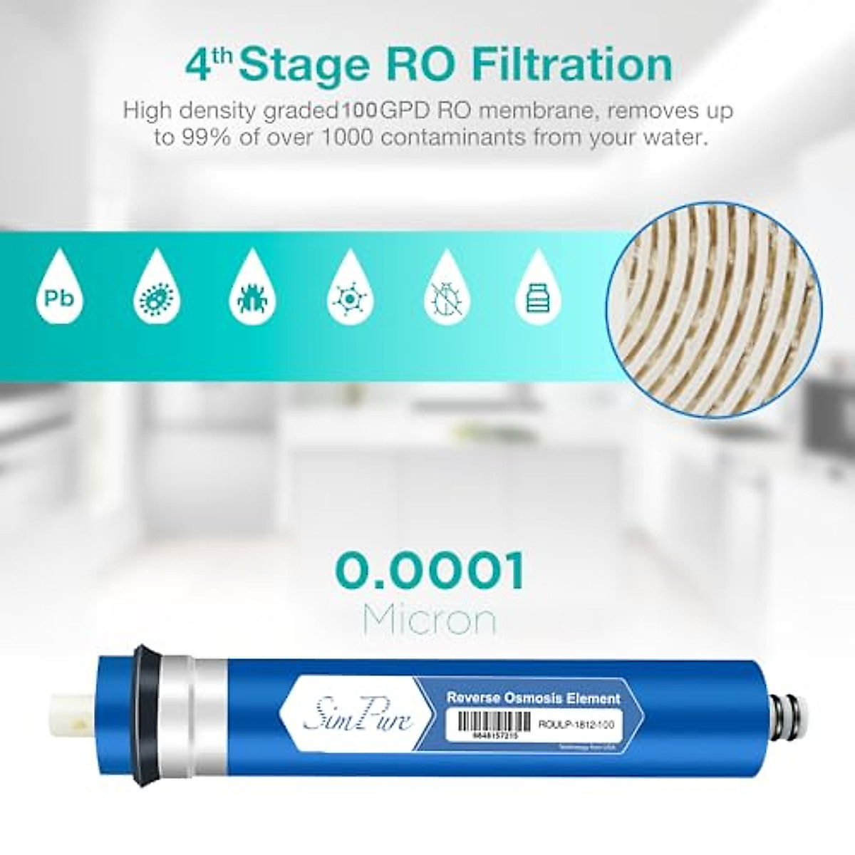 SimPure SP5-RO100 6-Stage Reverse Osmosis Replacement Filter Set with Alkaline Mineral Filter, Complete Filter Set for 100 GPD Standard 6-Stage Reverse Osmosis RO Water Filtration Systems, 6 Pieces