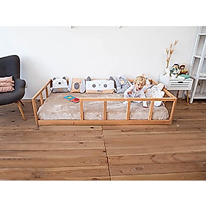 BUSYWOOD Platform Bed for Nursery - Bedroom Furniture for Toddlers - Montessori Floor Bed in Playroom for Boy and Girl (Model 10, Floor Bed without Slats)